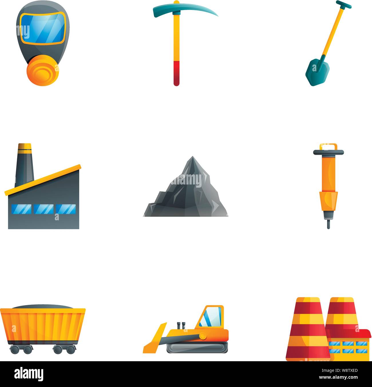 Coal extract factory icon set. Cartoon set of 9 coal extract factory ...