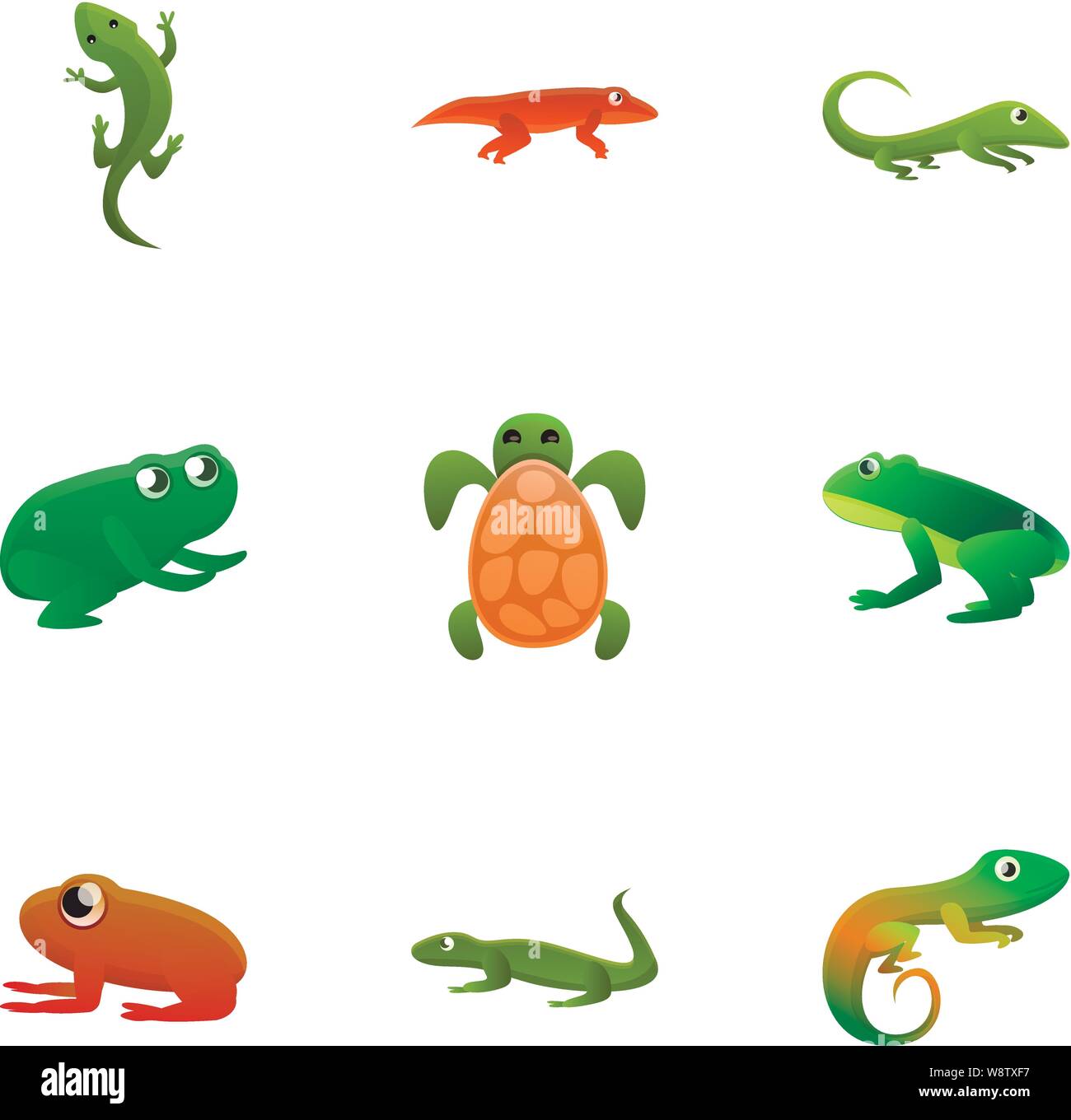 Tropical reptile icon set. Cartoon set of 9 tropical reptile vector ...