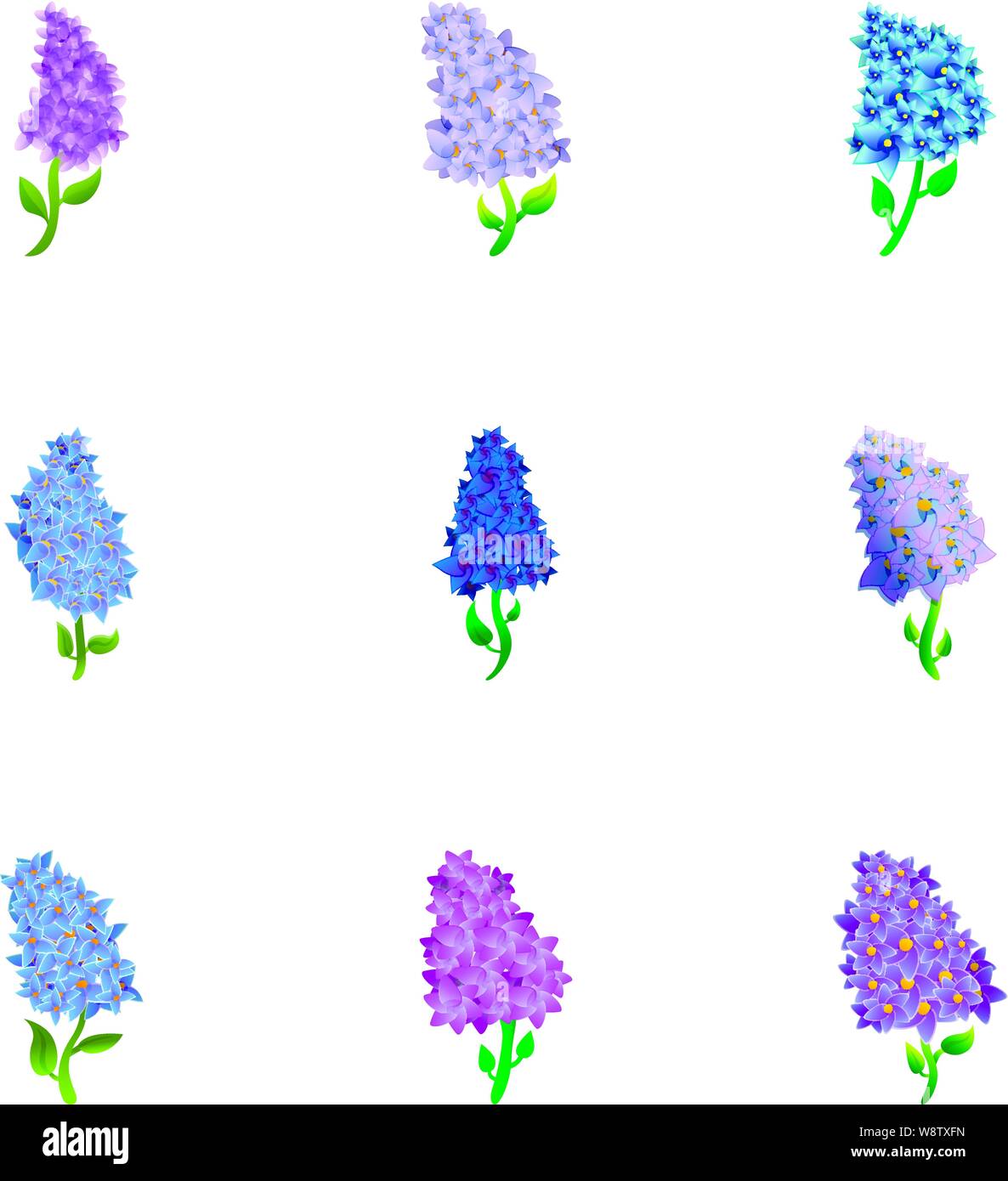 Botany lilac icon set. Cartoon set of 9 botany lilac vector icons for ...