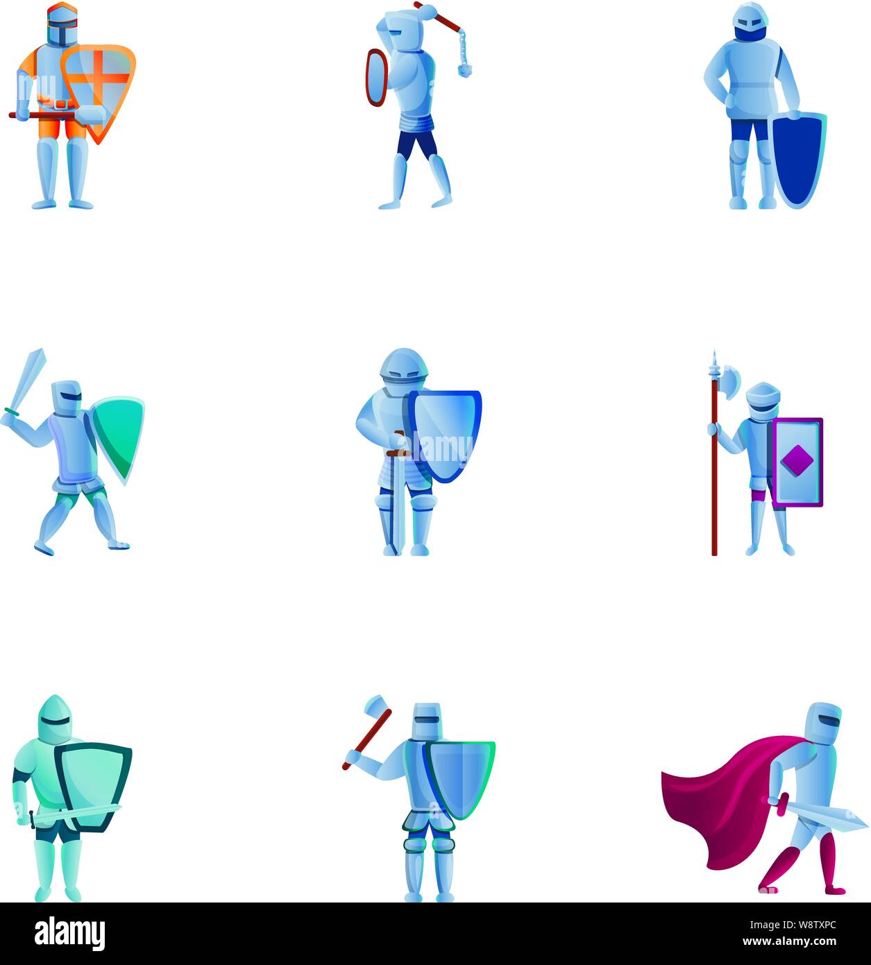 Royal knights icon set. Cartoon set of 9 royal knights vector icons for ...