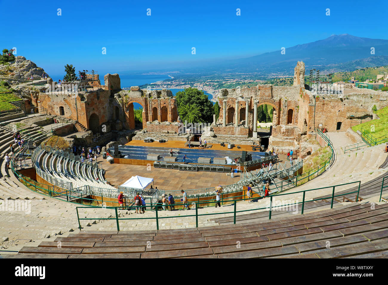 TAORMINA, ITALY - JUNE 20, 2019: Ruins of the Ancient Greek Theater ...
