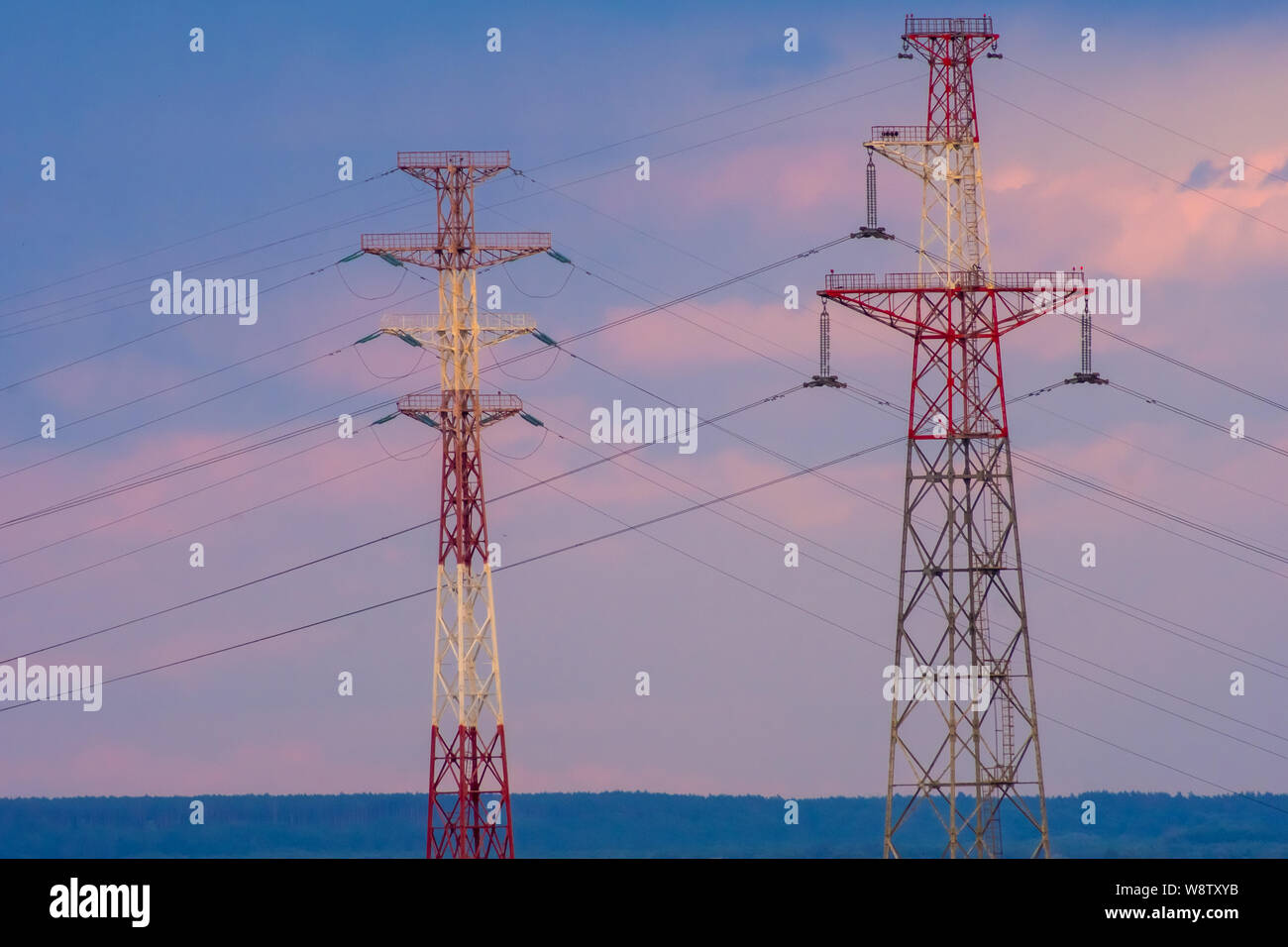 Kyiv, Ukraine - August 08, 2019: Electric power lines at sunset. High ...