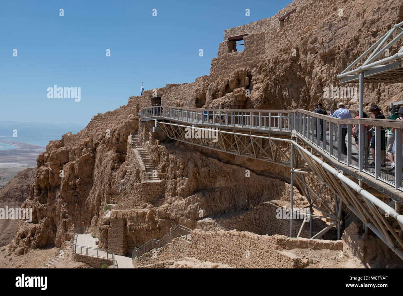 Israel, Masada National Park aka Massada. Pedestrian walkway near the ...