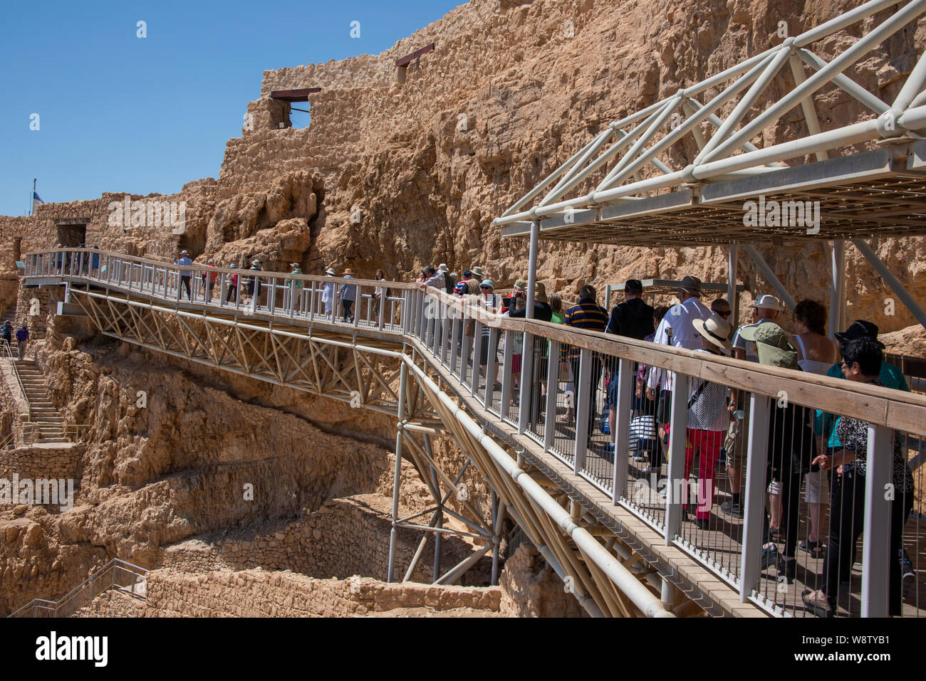 Israel, Masada National Park aka Massada. Pedestrian walkway near the ...