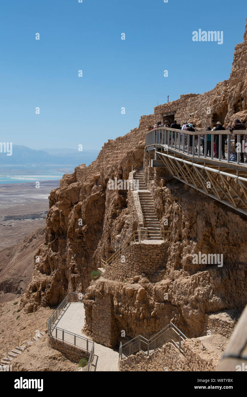 Israel, Masada National Park aka Massada. Pedestrian walkway near the ...