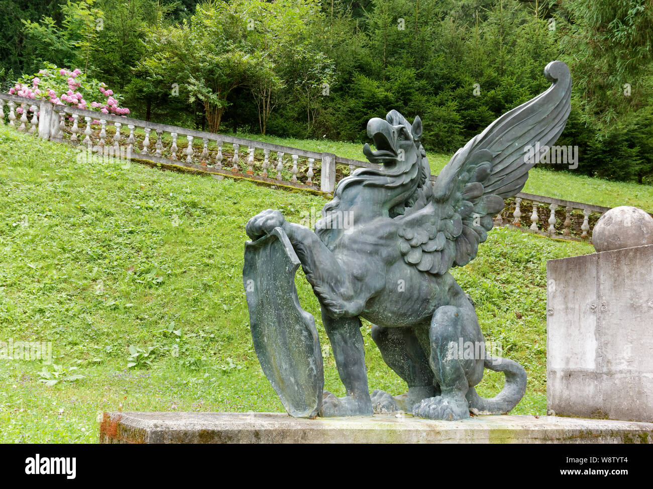RIMSKE TOPLICE, Slovenia - August 3, 2019: Statue of a mythological ...