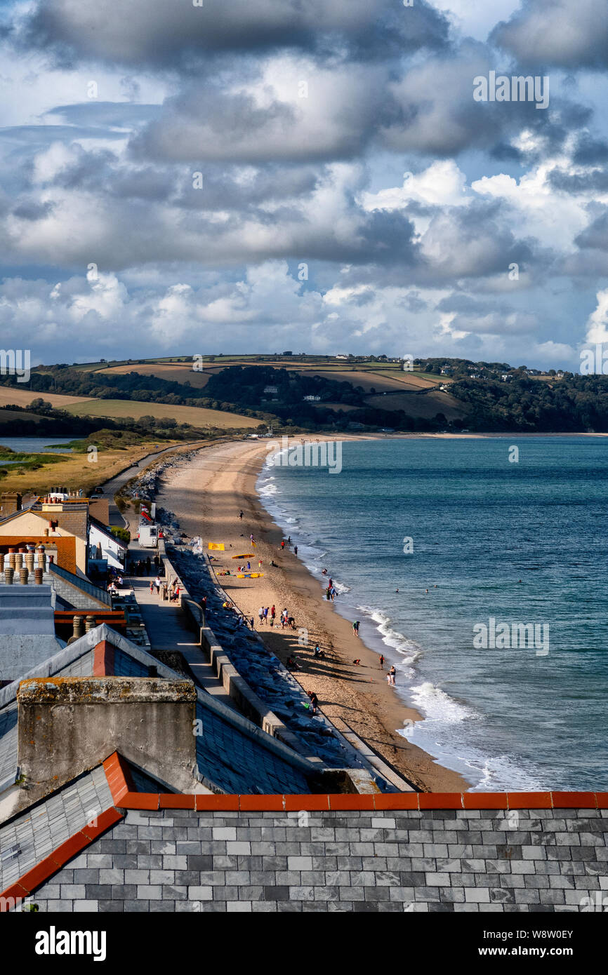The village of Torcross with the sea on the right and the freshwater of ...