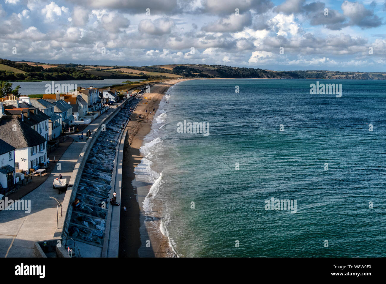 The village of Torcross with the sea on the right and the freshwater of ...