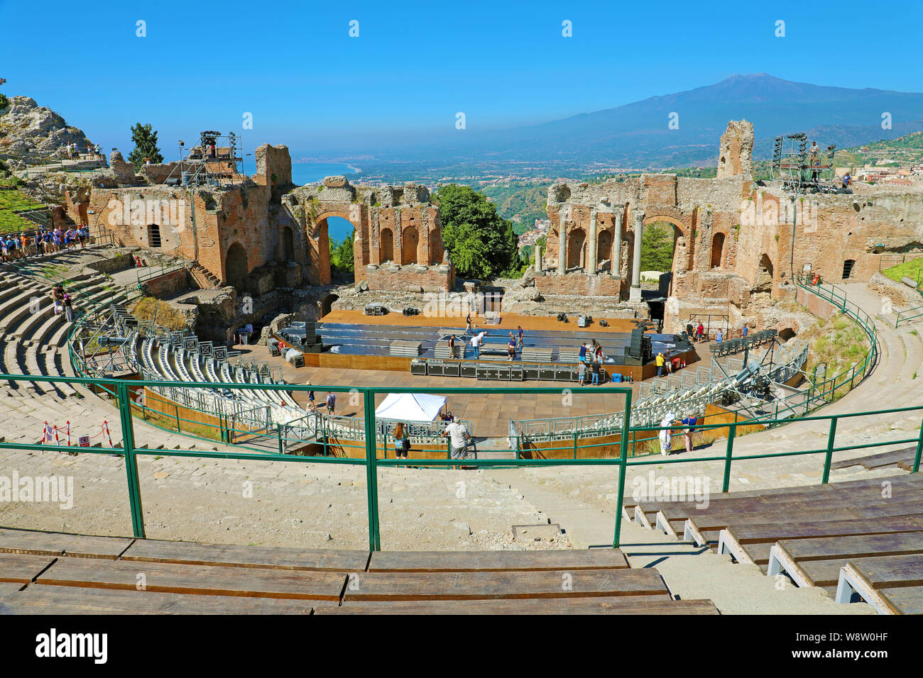 TAORMINA, ITALY - JUNE 20, 2019: Ruins of the Ancient Greek Theater ...
