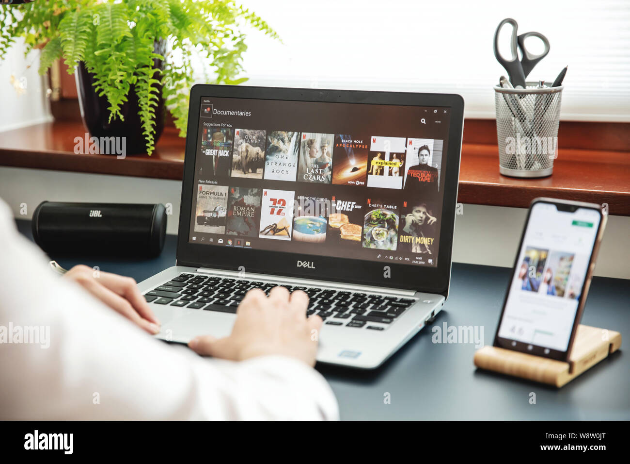 WROCLAW, POLAND - JULY 31th, 2019: Modern laptop on the desk in office ...