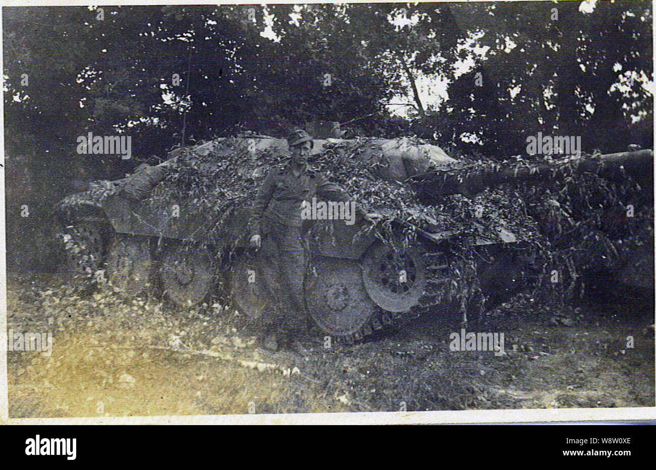 A rare Private Photo of German Hetzer Tank camouflaged and its driver ...