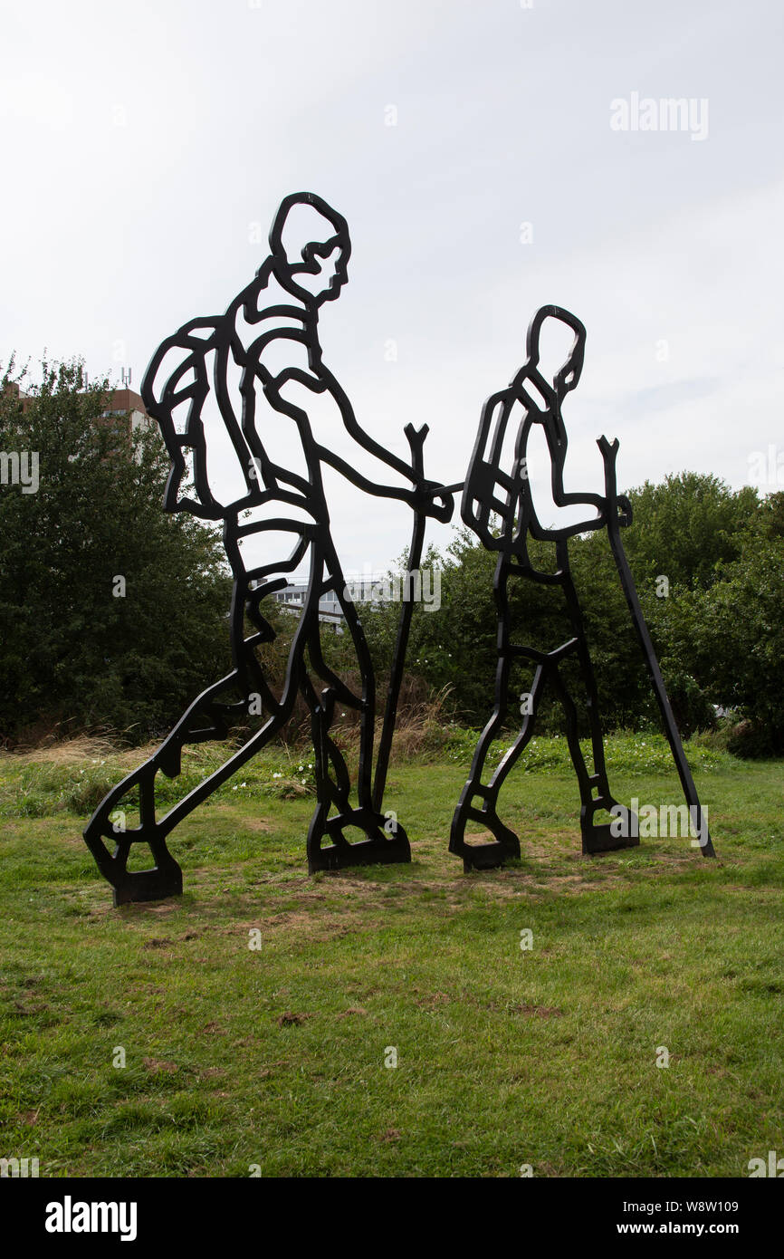 The Ramblers, public sculpture by Ray Smith, Heston Farm Estate, Heston ...
