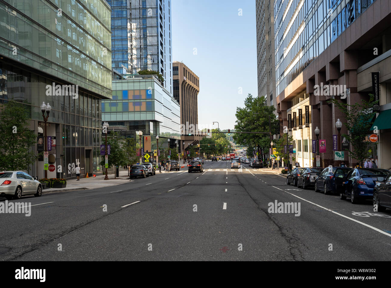 Arlington, Virginia - August 7, 2019: Downtown street view of Rosslyn ...