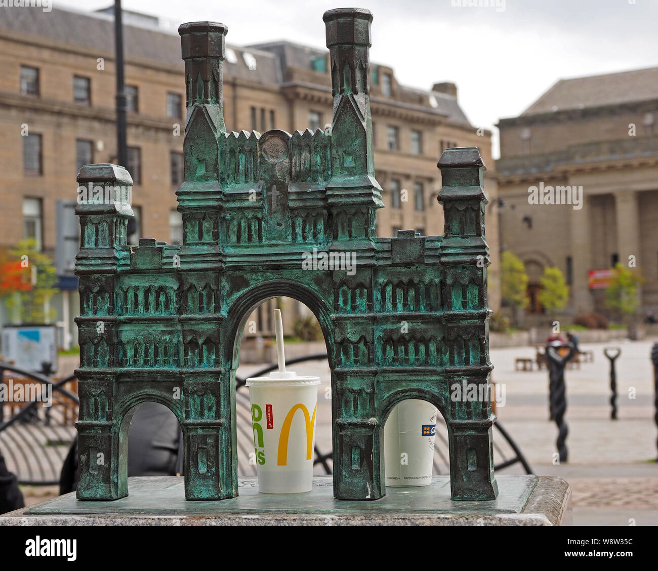 Fast-food chain's drinks cup positioned beneath the main arch of a cast ...