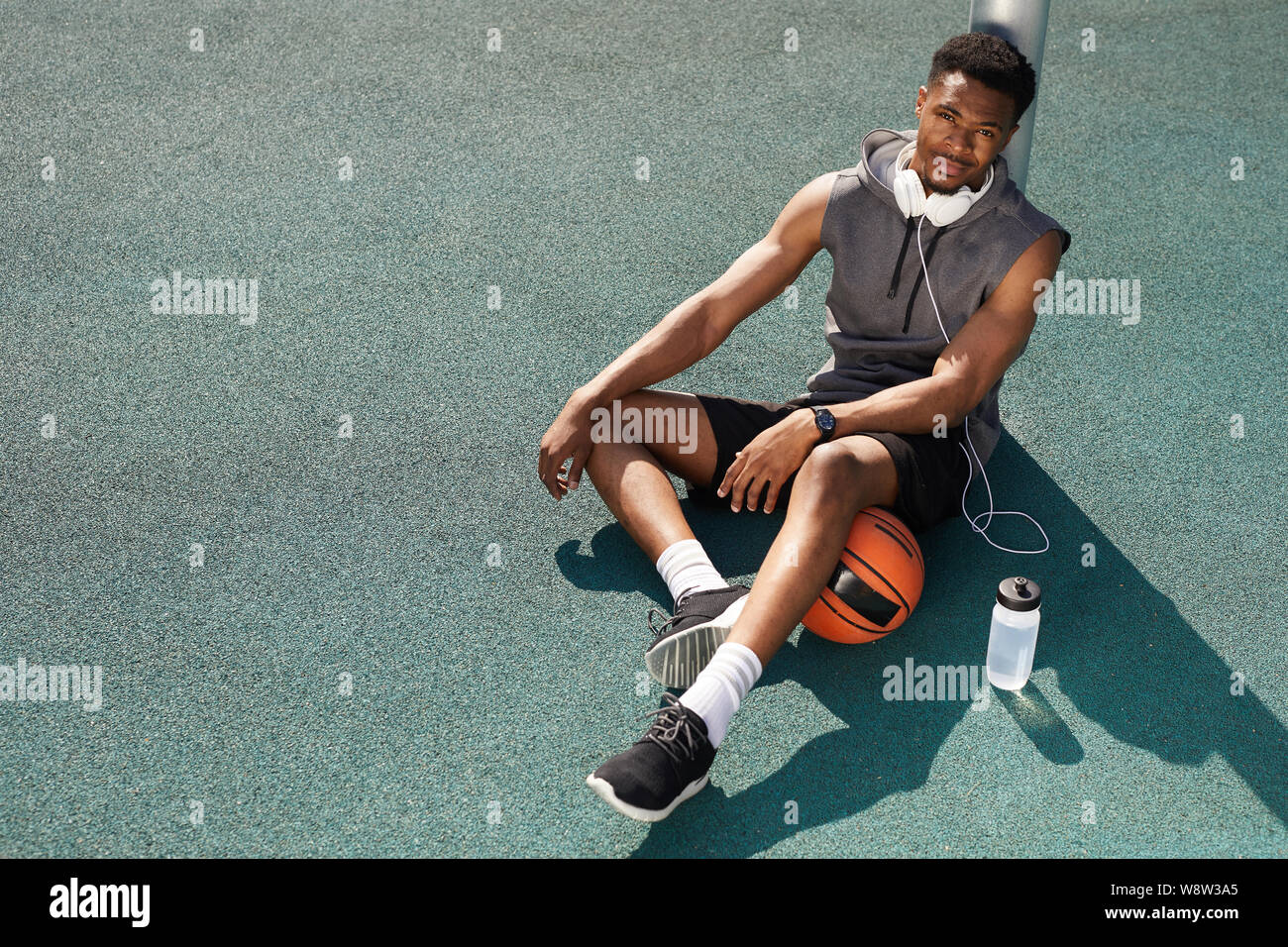 High angle portrait of handsome African-American man looking at camera ...
