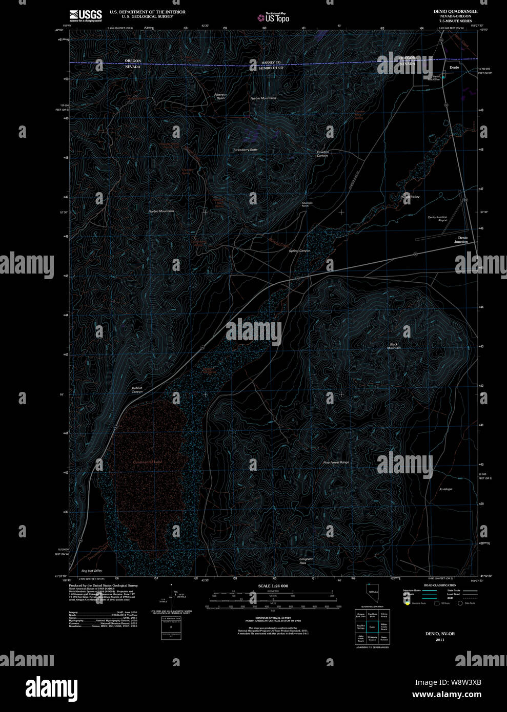 USGS Topo Map Nevada Denio 20111227 TM Inverted Restoration Stock Photo ...