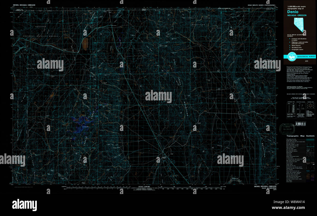 USGS Topo Map Nevada Denio 321489 1979 100000 Inverted Restoration ...