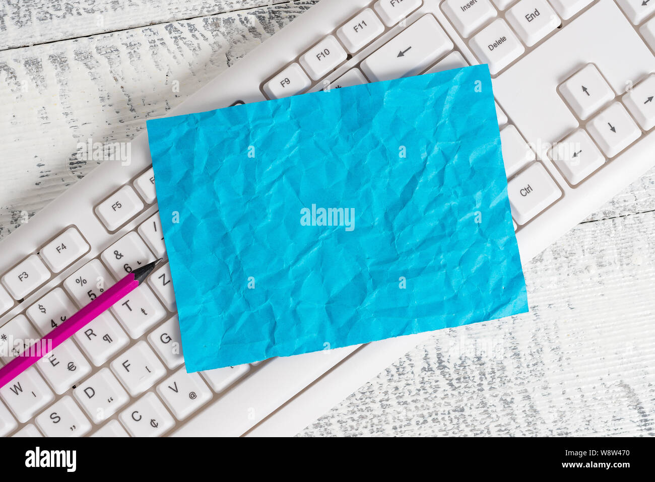 White keyboard office supplies empty rectangle shaped paper reminder ...