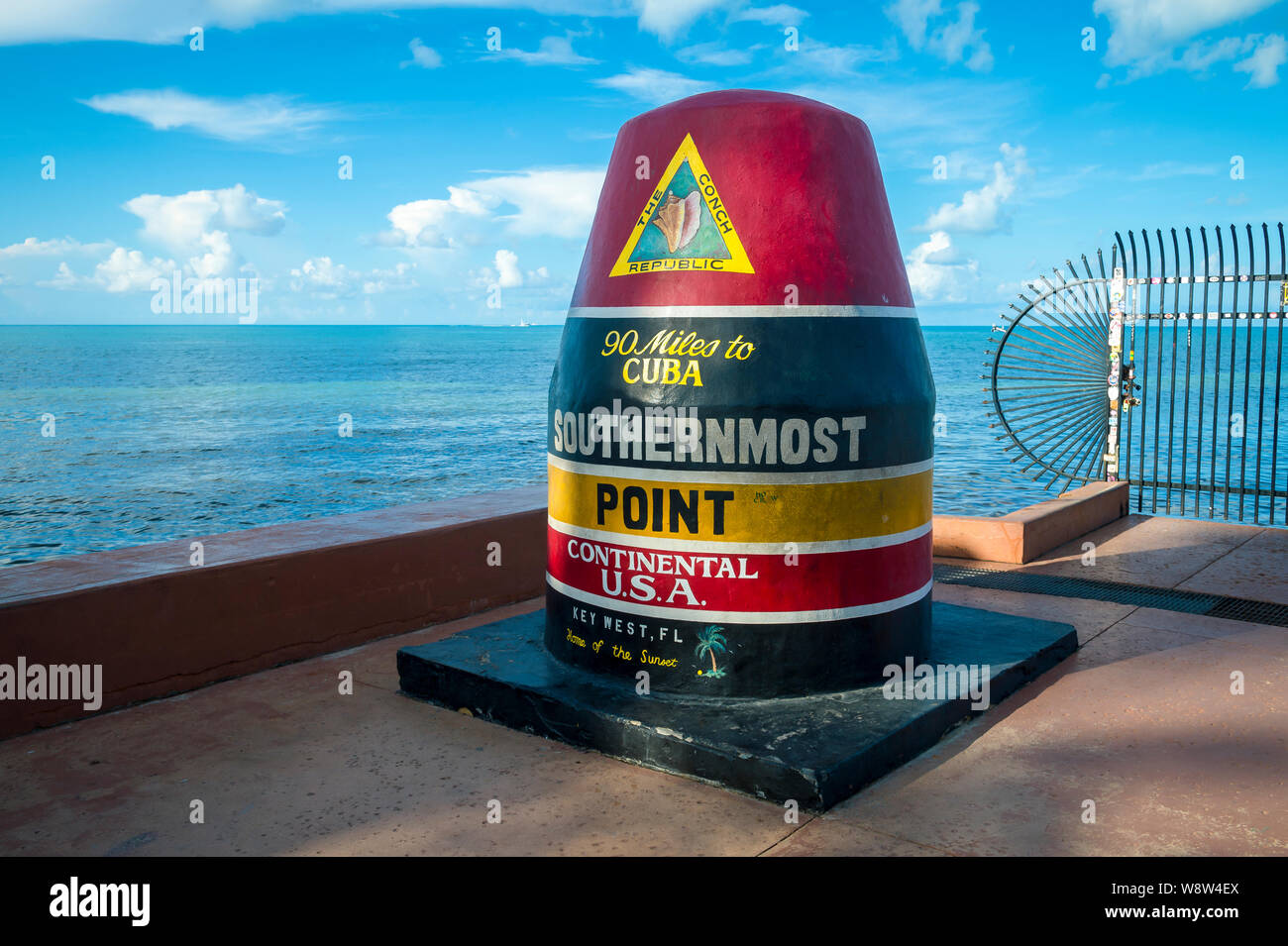 KEY WEST, FLORIDA, USA - JULY 27, 2019: Brightly painted buoy marking ...