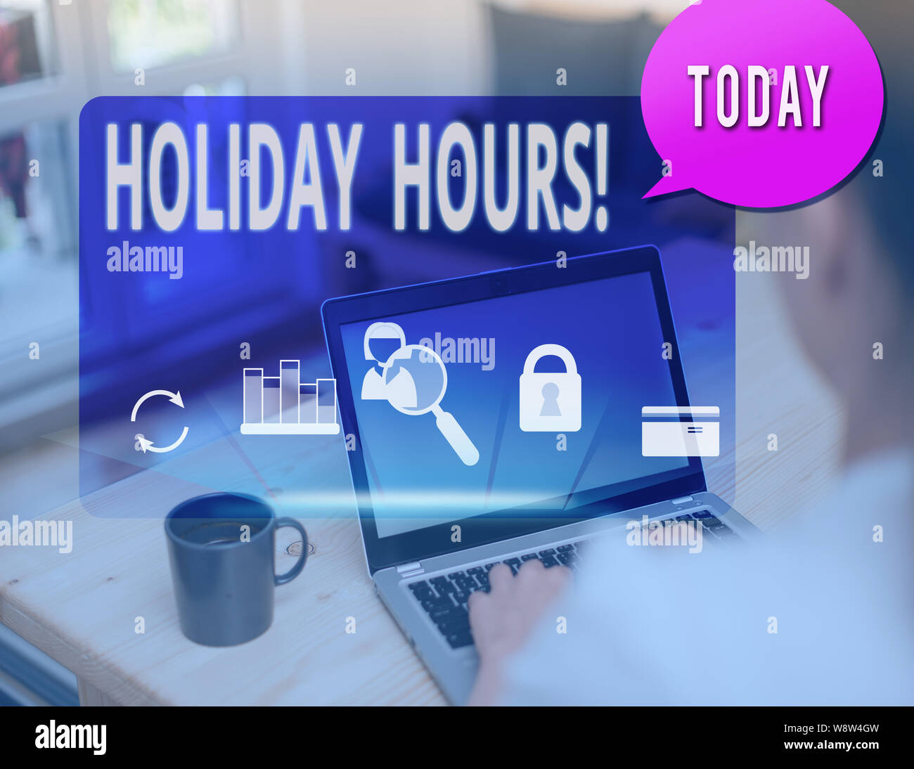 Text sign showing Holiday Hours. Business photo text Overtime work on ...