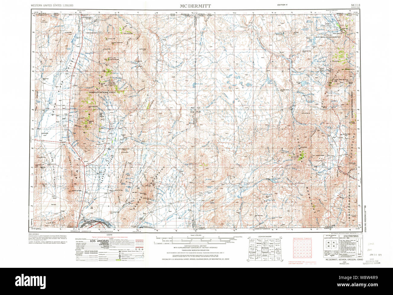 USGS Topo Map Nevada McDermitt 321733 1955 250000 Restoration Stock ...
