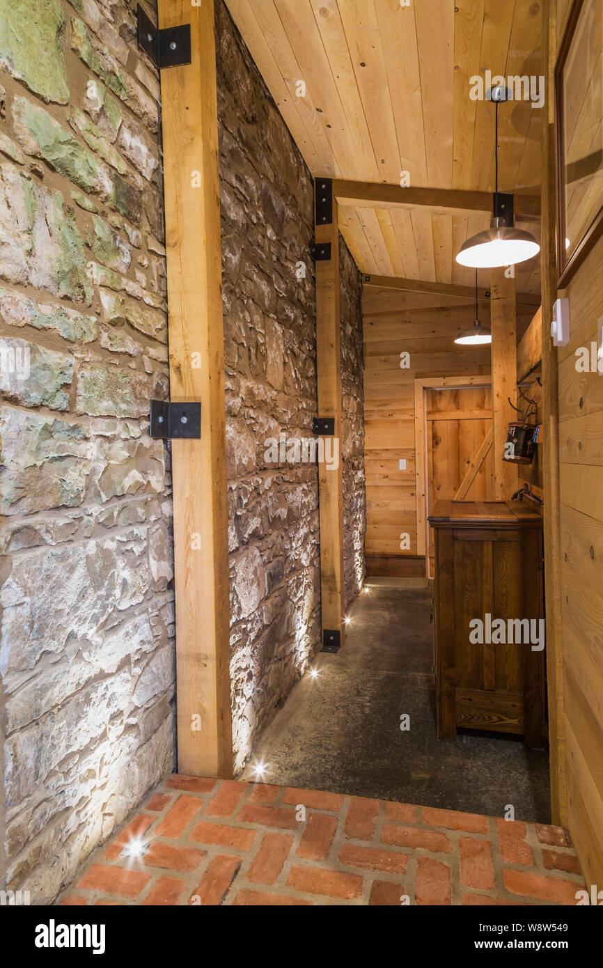 Pinewood plank walls and ceiling inside extension attached to old 1820 ...
