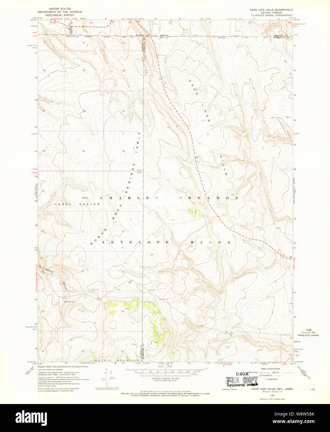 USGS Topo Map Nevada Sage Hen Hills 319969 1966 24000 Restoration Stock ...