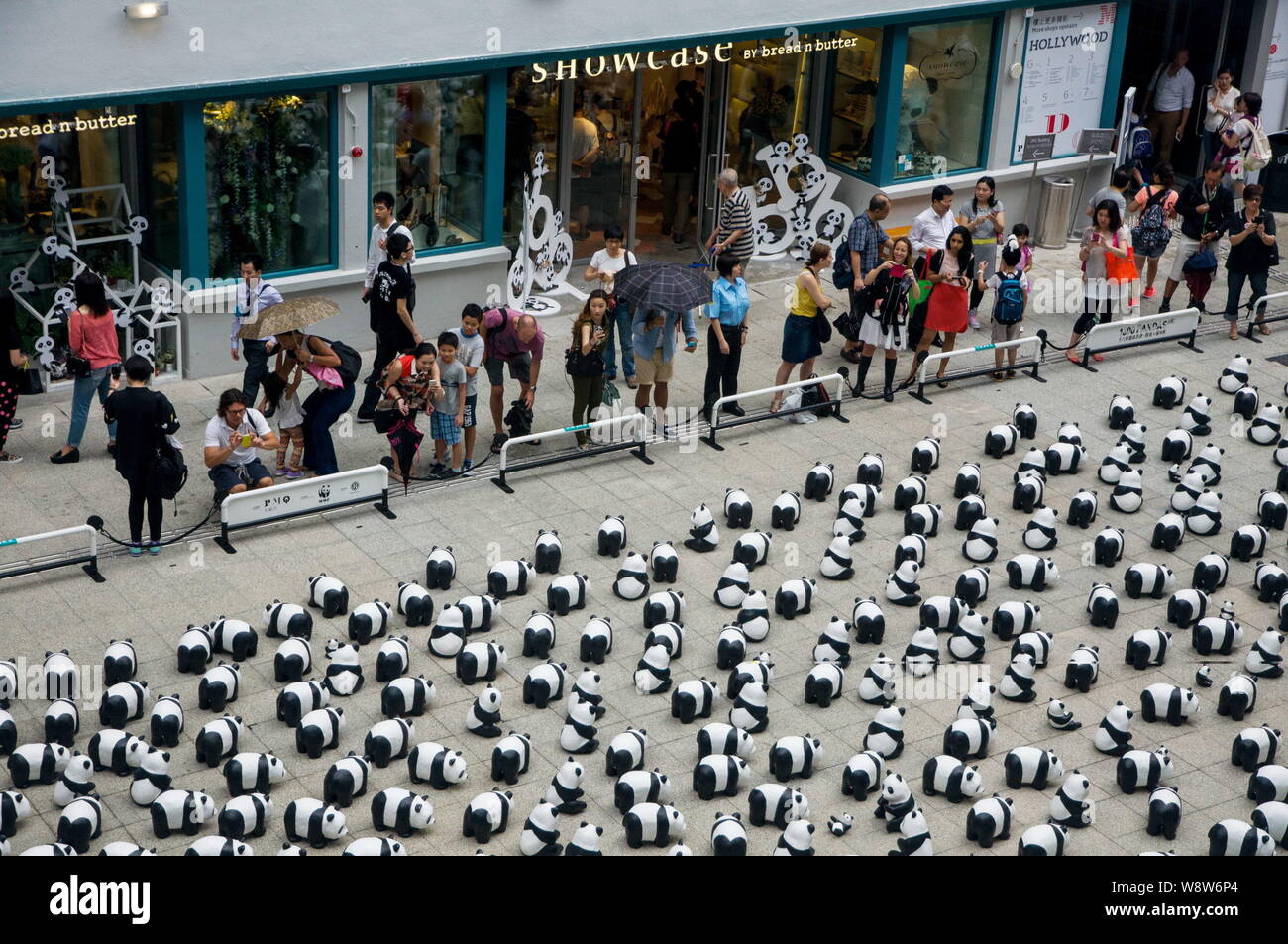 Visitors take photos of the paper pandas created by French artist Paulo ...