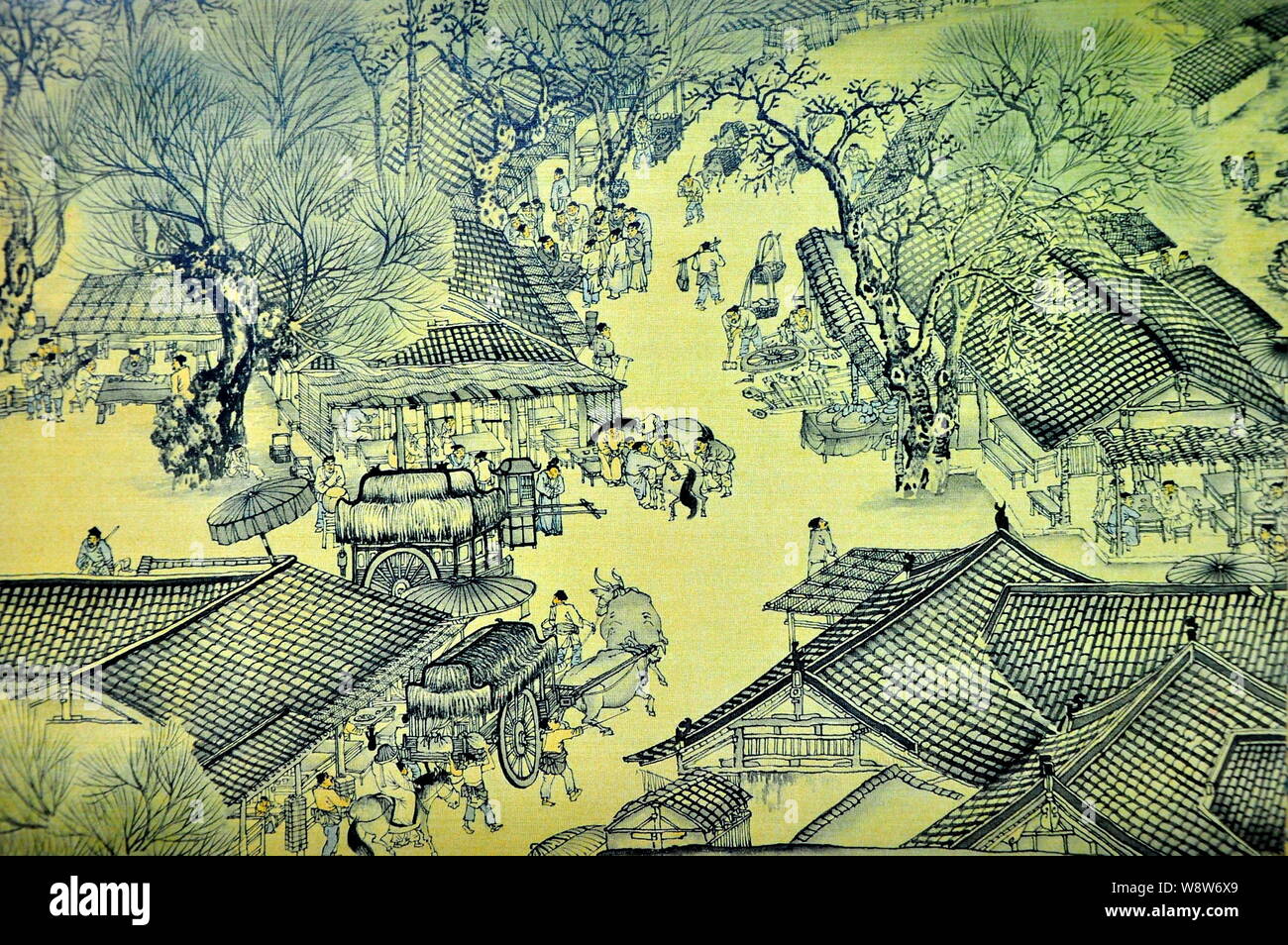 View of part of a replica of the painting, Along The River During ...