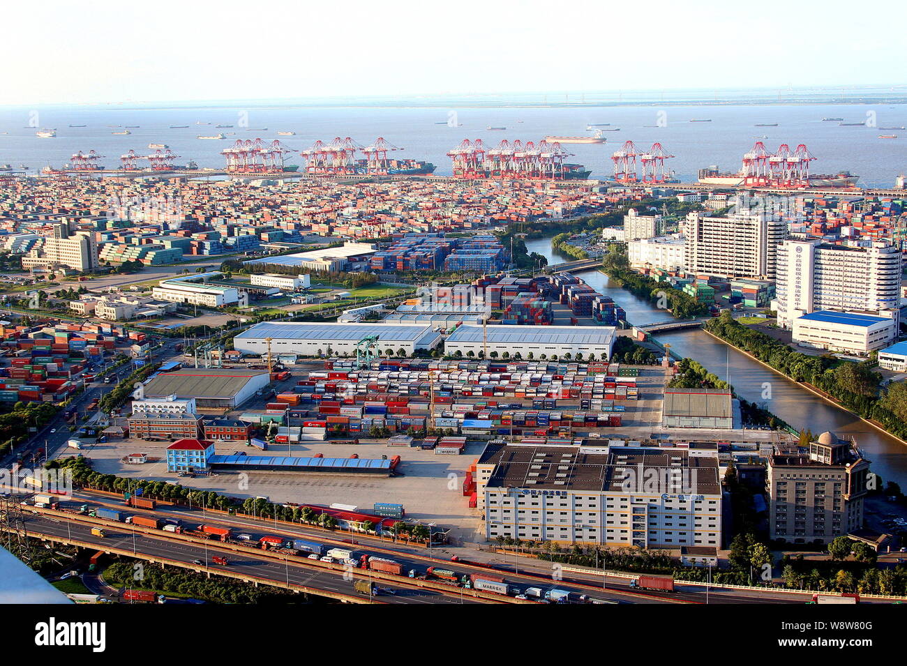 View of container terminals in the Shanghai Waigaoqiao Bonded Logistics ...