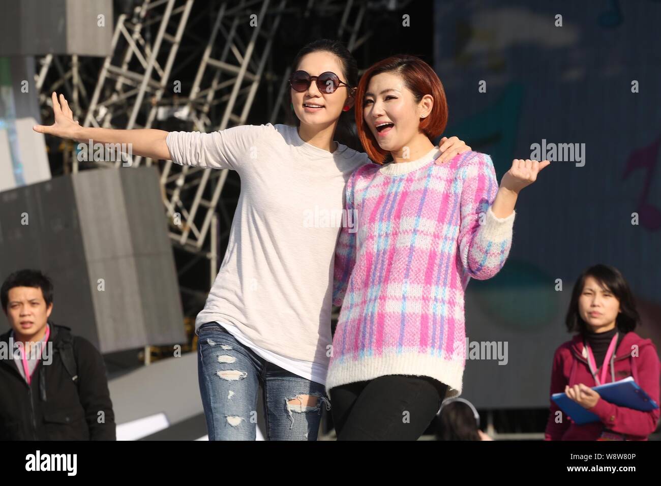 Ella Chen, left, and Selina Jen of Taiwanese girl group S.H.E pose ...