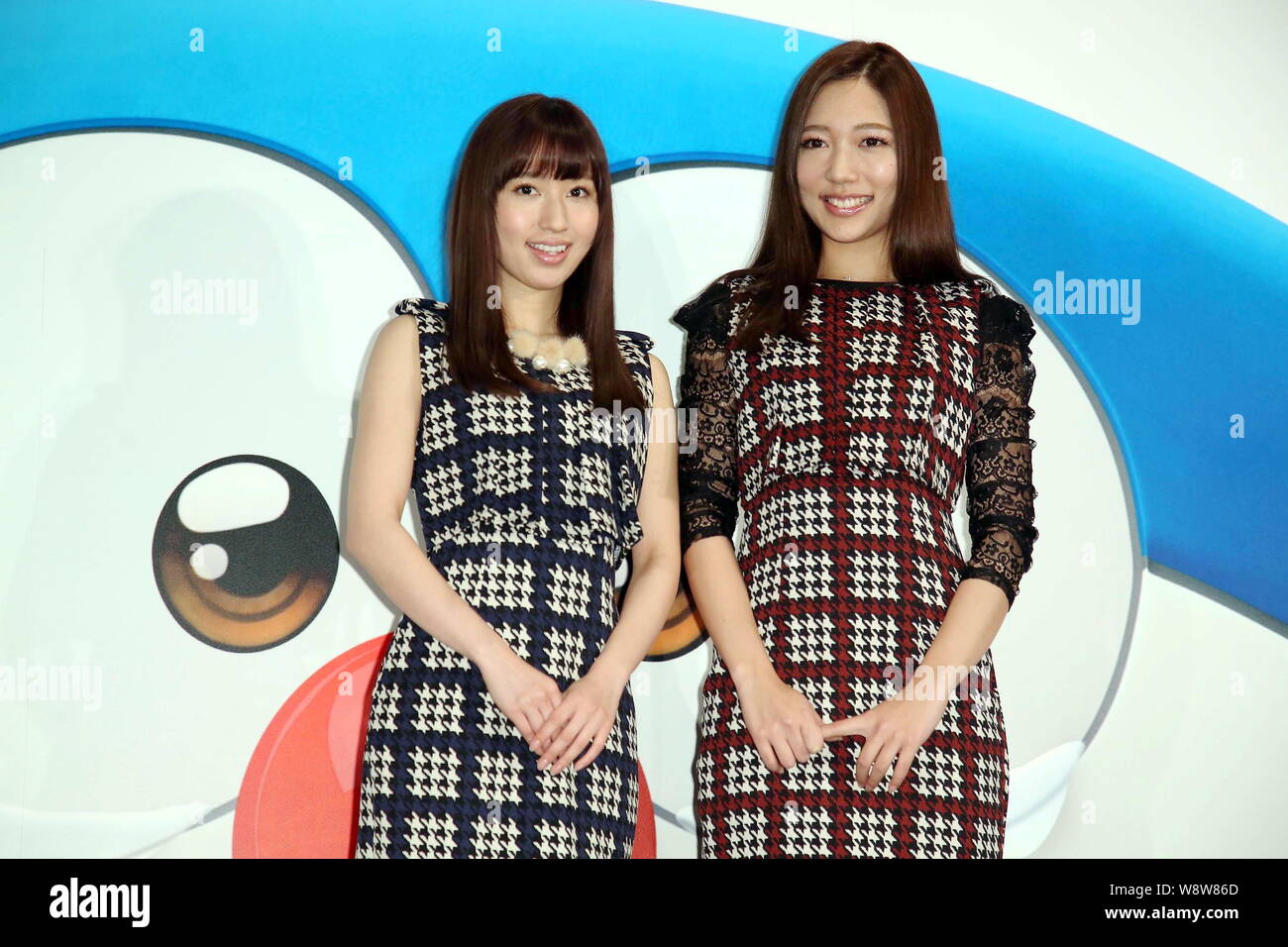 Japanese singers and actresses Haruka Katayama, left, and Misato Nonaka, both former members of ...