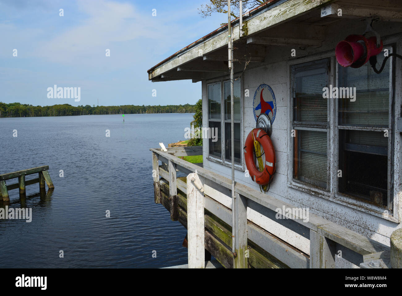 Close up of the weather beaten bridge tender house at the historic S ...