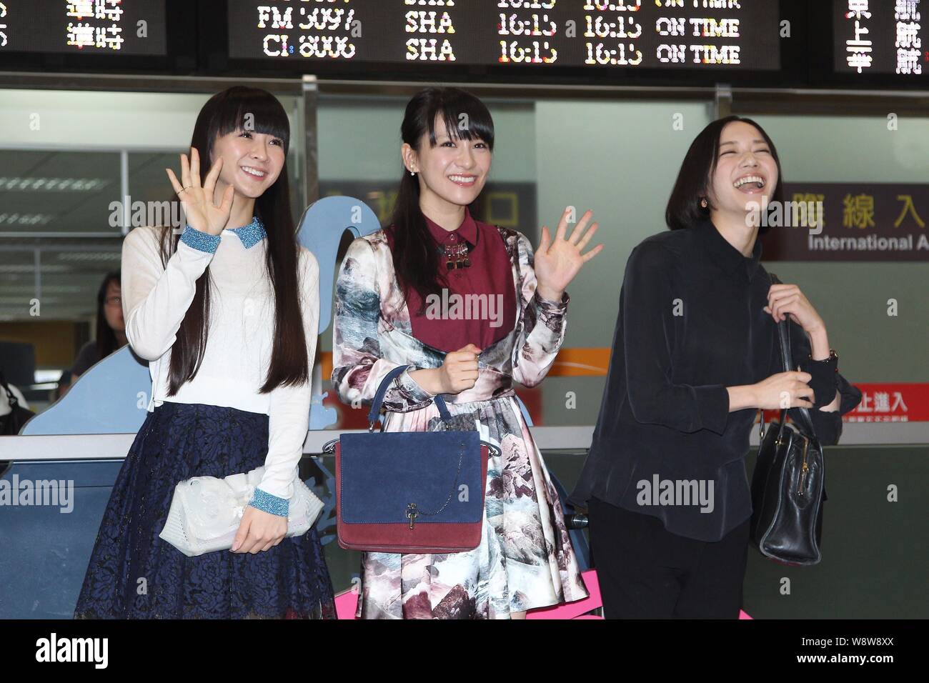 (From left) Yuka Kashino, Ayaka Nishiwaki and Ayano Omoto of Japanese pop girl group Perfume ...