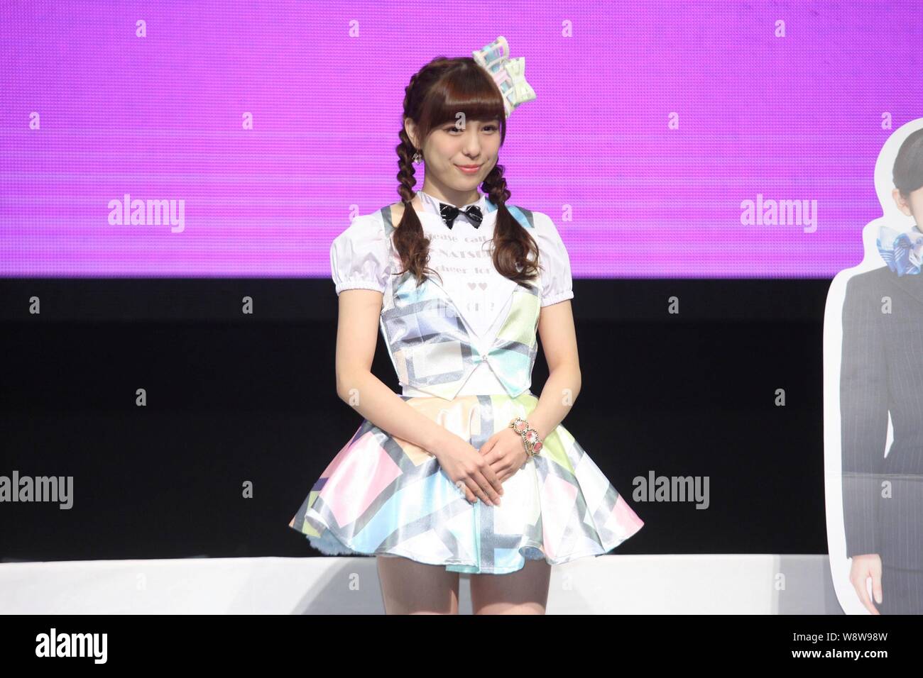 Natsuki Kojima of Japanese idol group AKB48 poses at a press conference for "Challenge for Asia ...