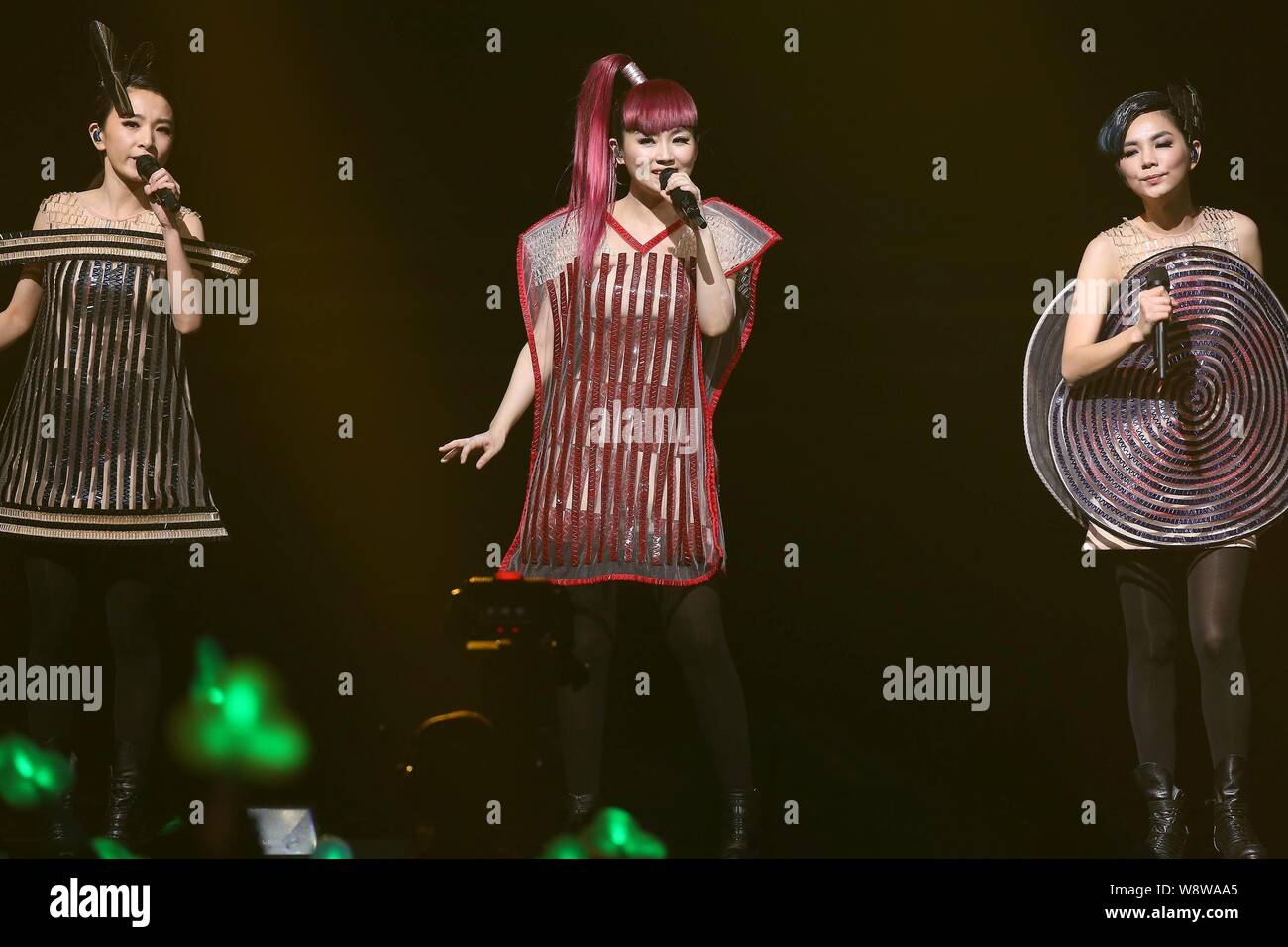 (From left) Hebe Tien, Selina Jen and Ella Chen of Taiwanese pop girl ...