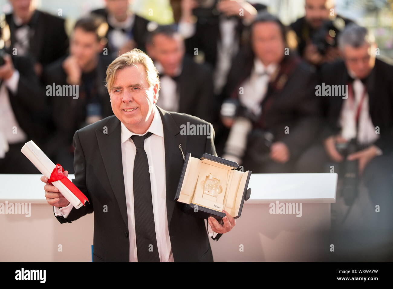 English actor Timothy Spall poses with his Palme dOr award after ...