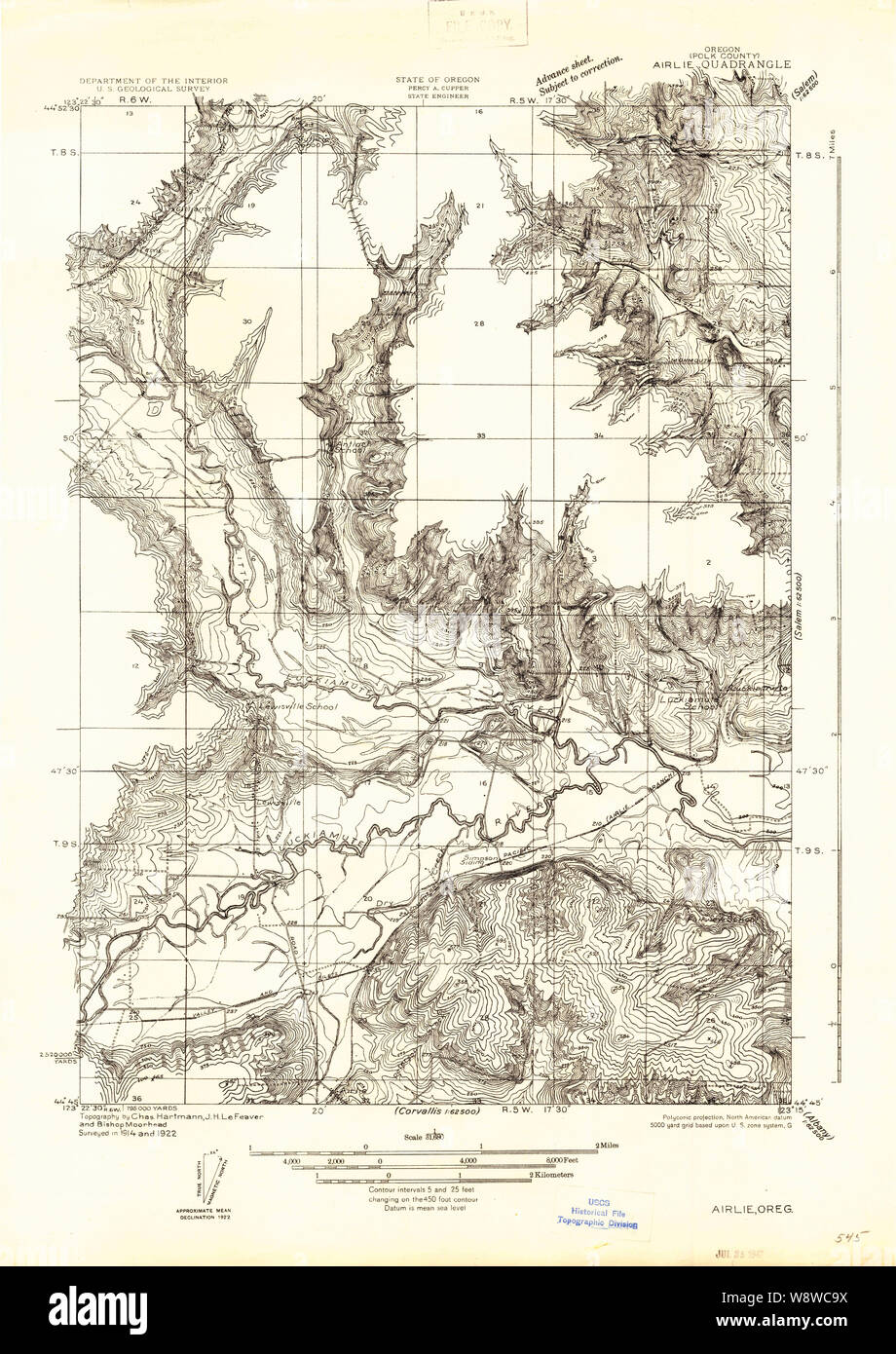 USGS Topo Map Oregon Airlie 282171 1922 31680 Restoration Stock Photo ...