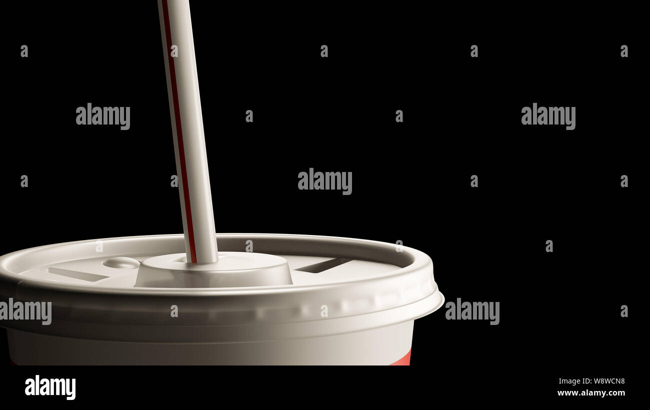 Red Fast Food Drinking Cups with Straw Close-up on Black Background 3D ...