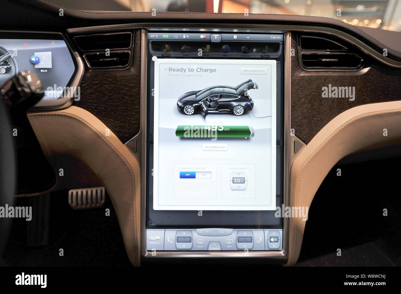 "Interior view of a Model S electric car on display at the Tesla store ...