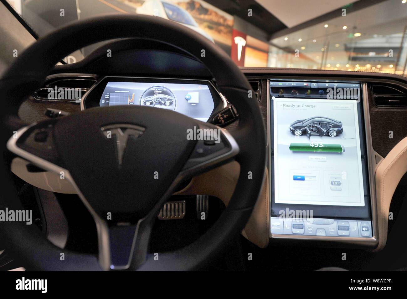 "Interior view of a Model S electric car on display at the Tesla store ...