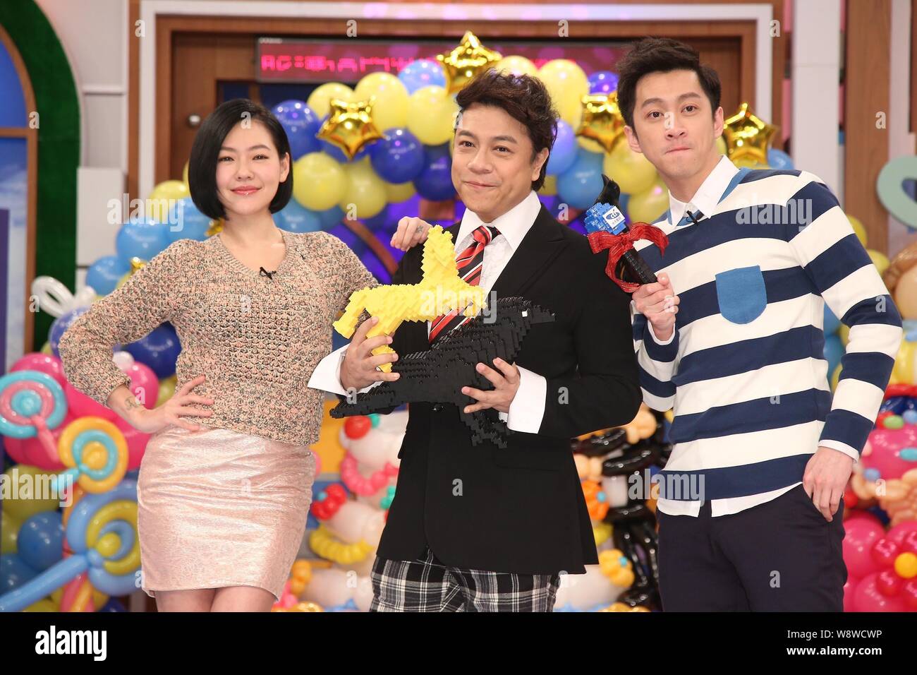 (From left) Taiwanese TV hostess Dee Hsu, host Kevin Tsai and Chen Han ...