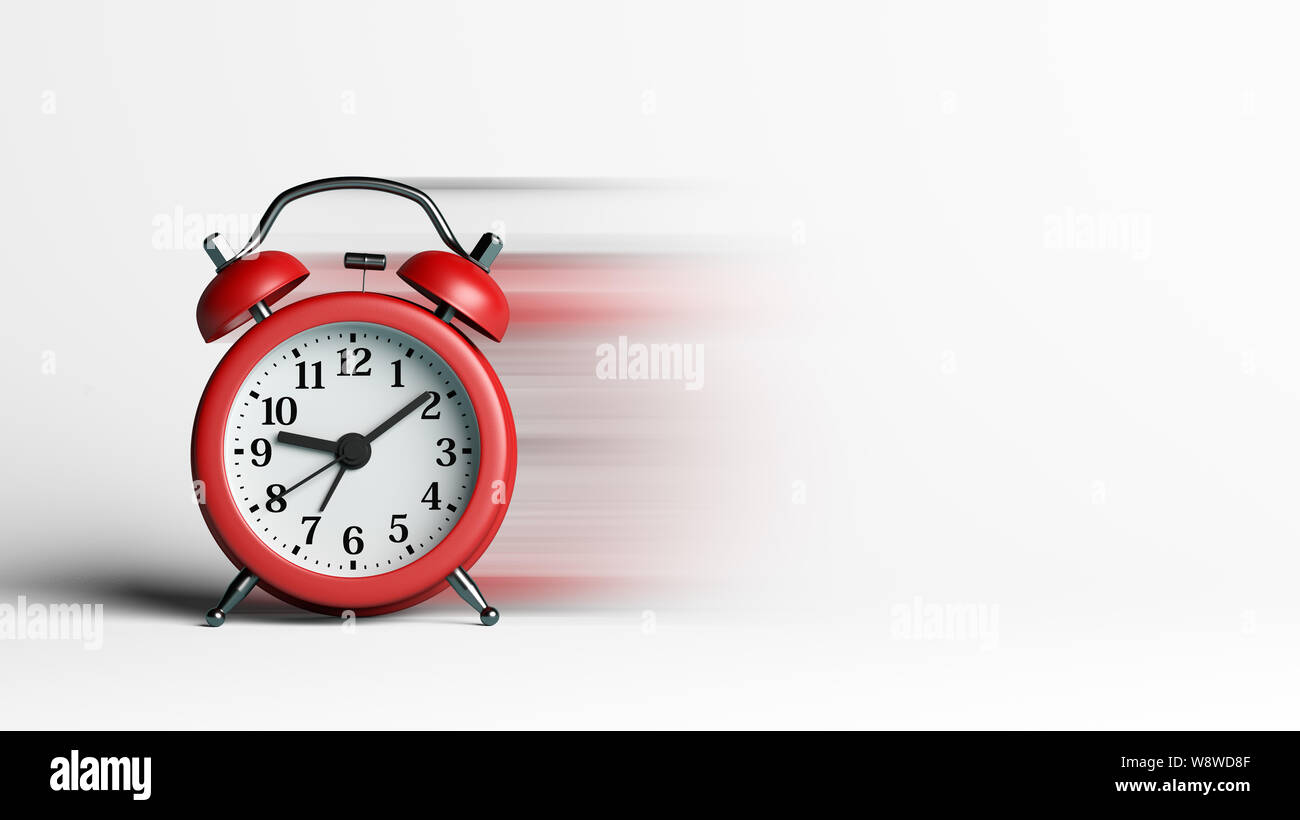 Red Alarm Clock on White Empty Background with Blur Effect 3D ...