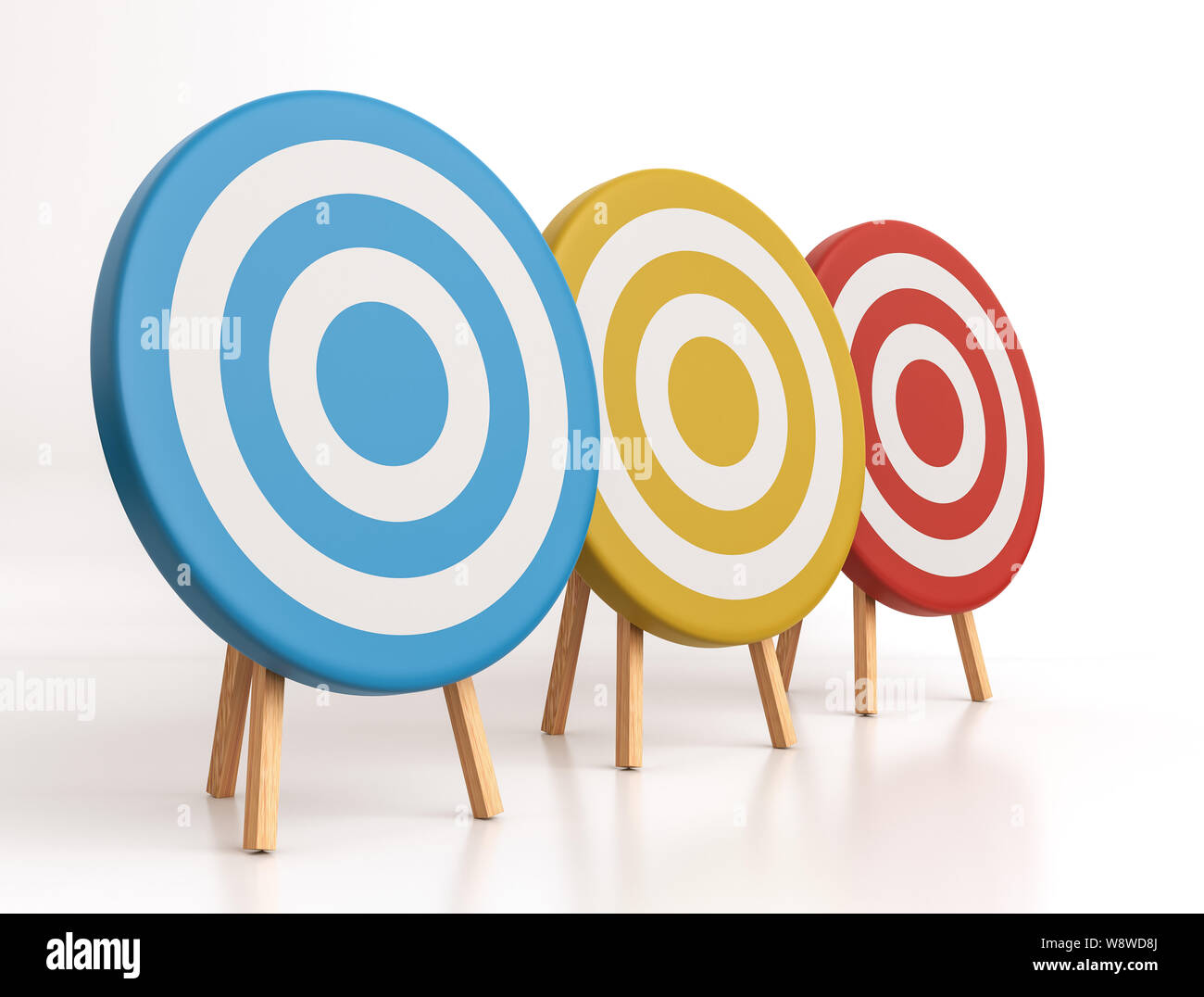 Three Colorful Arrow Targets on White Background 3D Illustration Stock ...