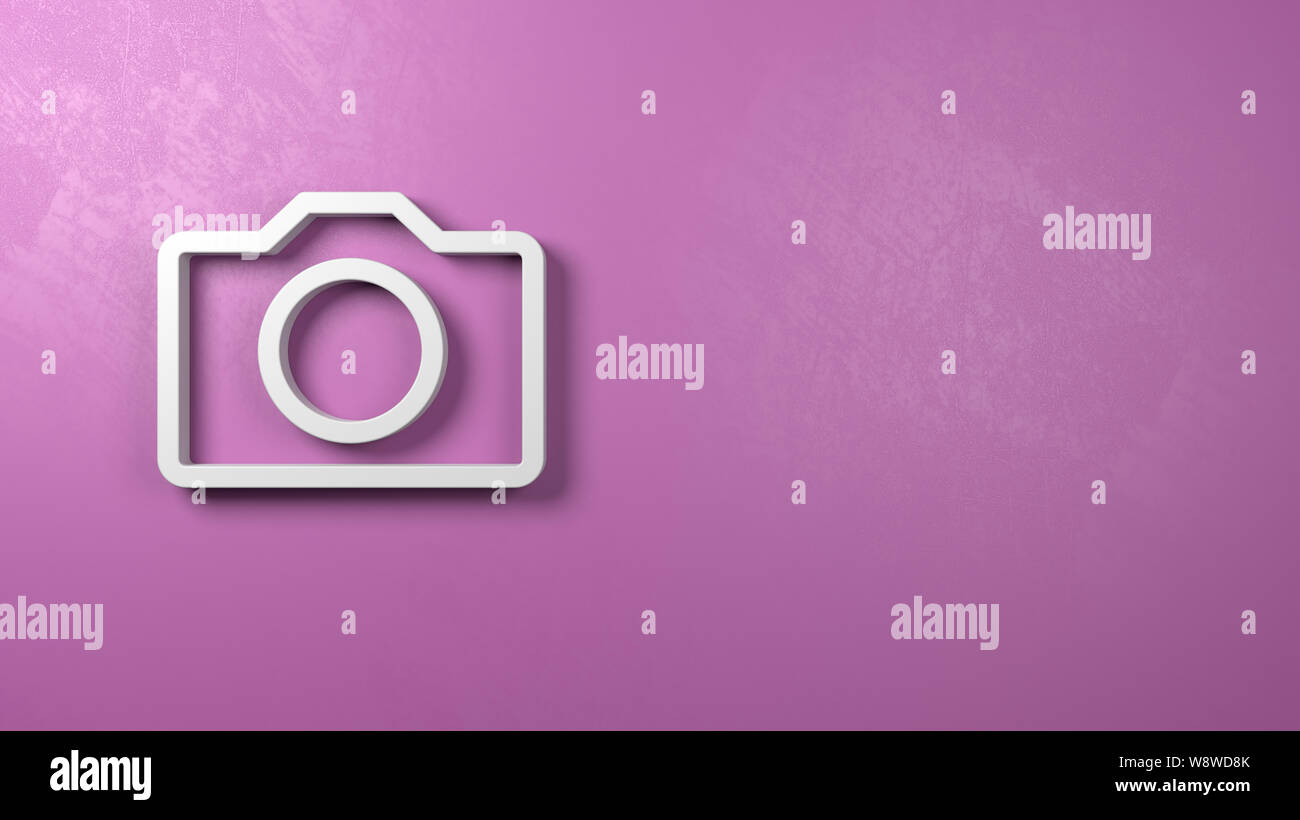 White Camera 3D Symbol Shape on a Purple Wall with Copy Space 3D ...