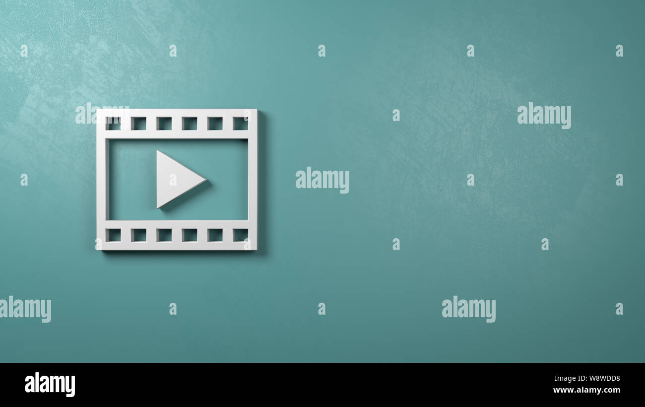 White Film Movie Play 3D Symbol Shape on a Blue Wall with Copy Space 3D ...