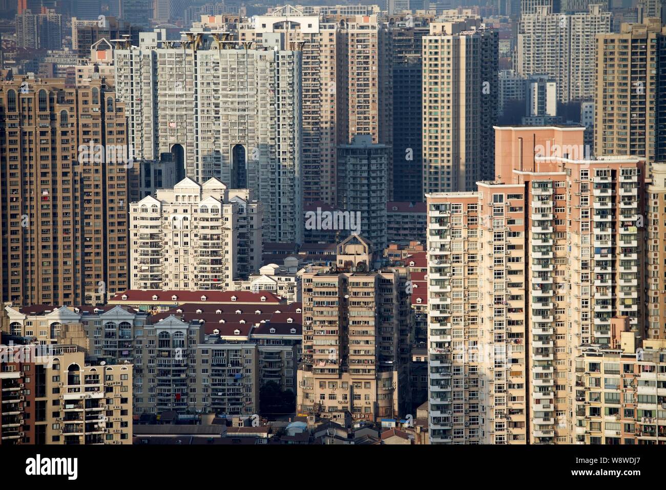 --FILE--View of clusters of high-rise residential apartment buildings ...