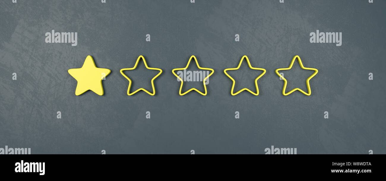 One of Five Yellow Star Shapes 3D Illustration, Very Bad Rating ...