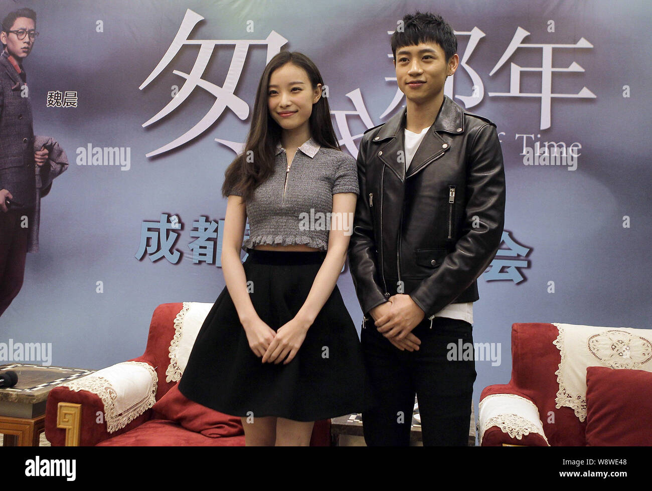 Chinese actress Ni Ni, left, and actor Wei Chen pose at a press ...