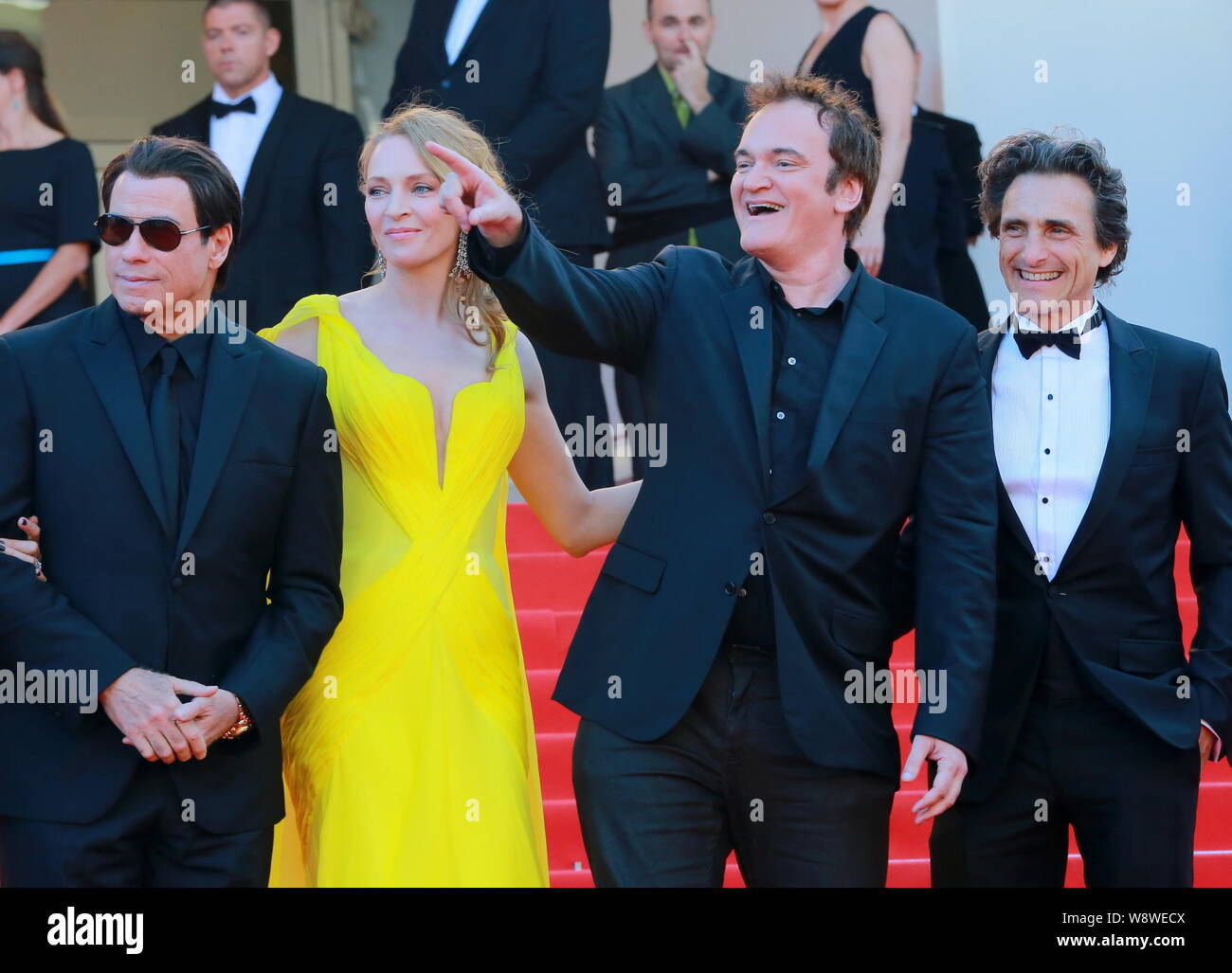 (From left) American actor John Travolta, actress Uma Thurman, actor ...